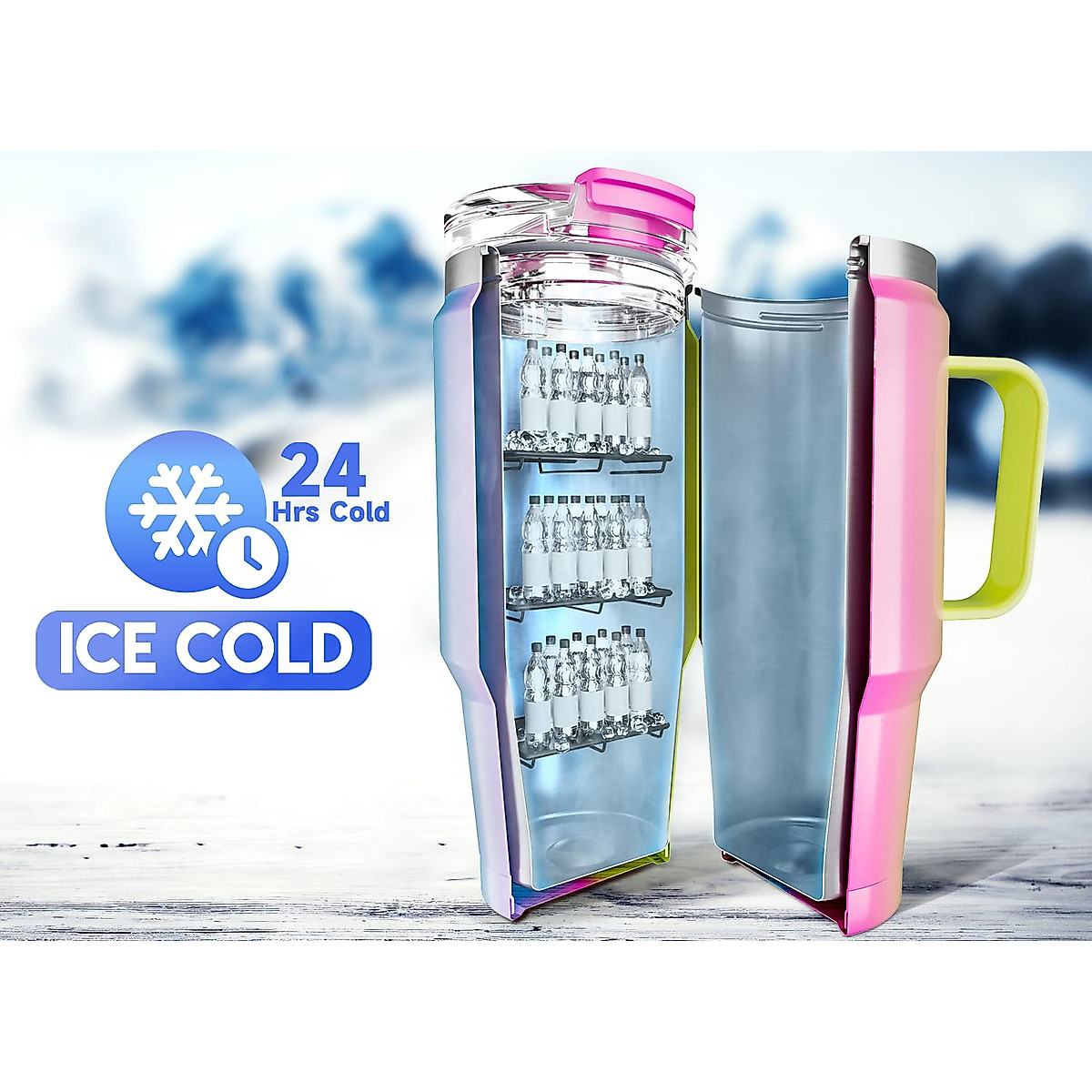 Meoky 32oz Tumbler with Handle, Stainless Steel Travel Mug with 2-in-1 Straw and Sip Lid, Vacuum Insulated Coffee Mug, 100% Leak Proof, Keeps Cold for 24 Hours or Hot for 8 Hours (Carnival)