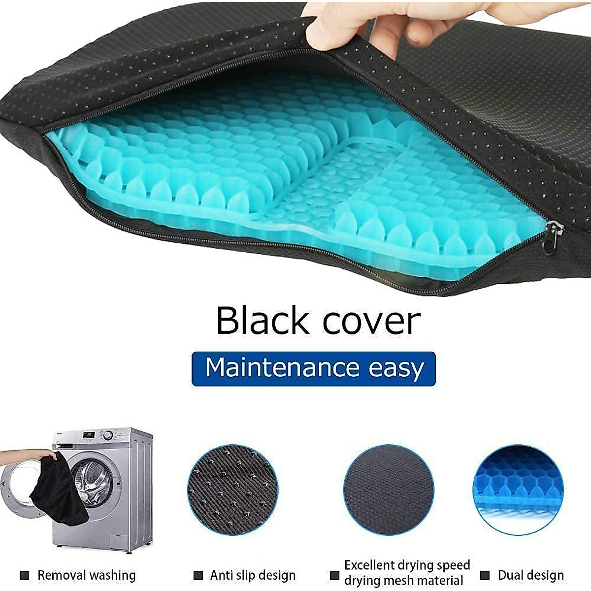 One To One Gel Seat Cushion for Office Chair, Super Breathable Honeycomb Design Comfort Support for Lower Back, Spine, Hips, Multi-Use Seat Cushion with 1 Non-Slip Cover