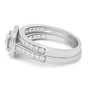 SAVEARTH DIAMONDS 14K White Gold Over Sterling Silver 1 3/4 Carat 6.5MM G-H Color Moissanite Lab Created Diamond Halo Engagement Wedding Ring Set 2 Pieces (1.75 Cttw) Ring Size-8