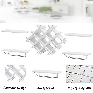 Gdrasuya10 Wall Mounted Wine Racks Shelves, Set of 5 Wine Storage Display Rack Wooden Wine Bottle Shelf Set Wine Glass Holder Wall Wine Rack (1 Wine Rack & 4 Shelves) White