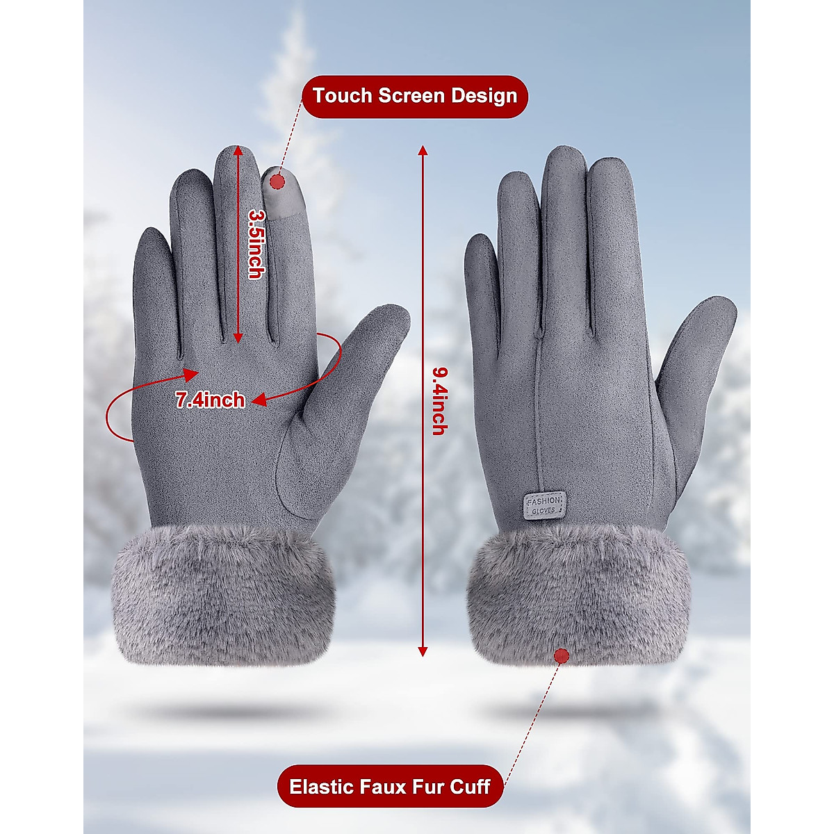 Janmercy 4 Pairs Thermal Winter Gloves for Women Cold Weather Touchscreen Soft Lining Suede Gloves for Ladies Sports Driving(Pink, Camel, Gray, Black)