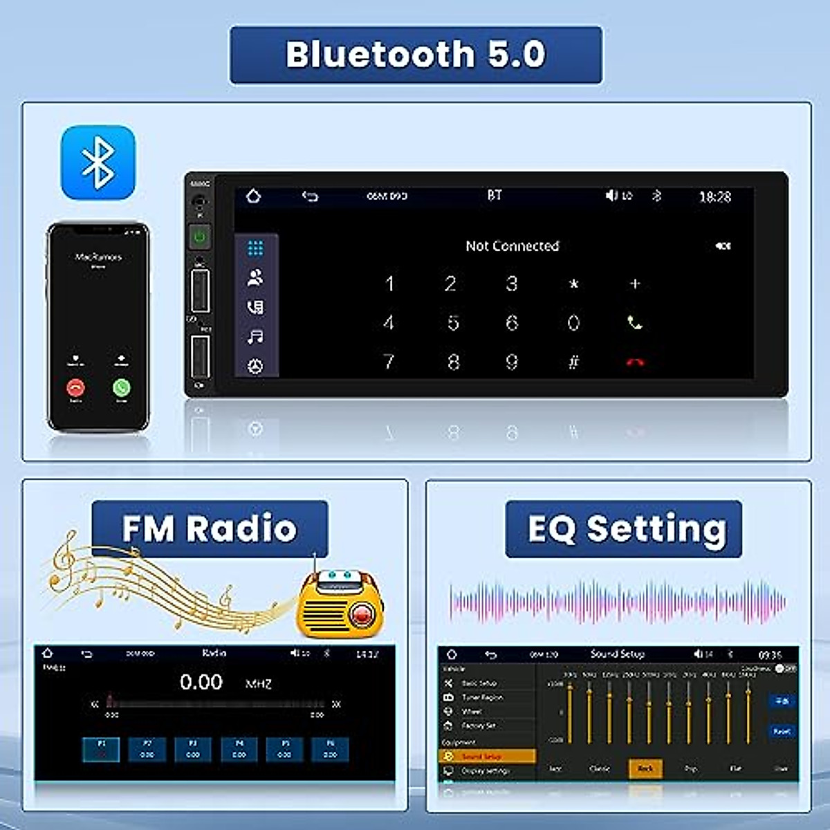 6.86 Inch Wireless Apple Carplay Car Stereo Single Din Touch Screen Car Radio with Bluetooth 5.0 Support Android Auto Mirror Link FM EQ SWC, Car Audio Receiver with USB/SWC/MIC/AUX-in