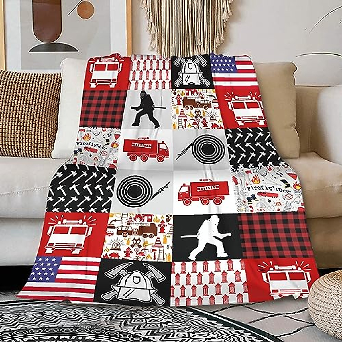 Fire Truck Blanket Ultra Soft Truck Car Blanket for Toddler Boys Men Truck Gifts for Truck Lovers Police Firefighter Blanket for Birthday Anniversary Couch Bed Outdoor 40"x50"for Kids/Child