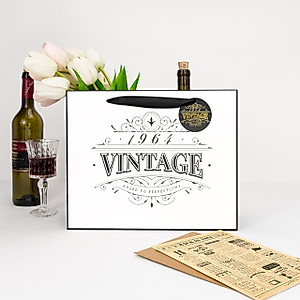 Crisky 60th Birthday Gift Wrap Bag Vintage 1964 with 60th Birthday Card Matching Envelope Sticker and Tissue Paper for Women/Men/Wife/Husband/Mom/Dad, 13" x 10" x 5"