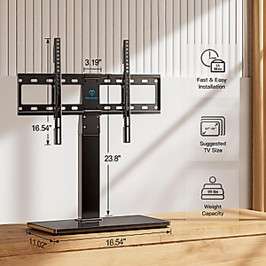 PERLESMITH Universal Swivel TV Stand Base, Table Top TV Stand for 37 to 65, 70 inch LCD LED TVs, Height Adjustable TV Mount Stand with Tempered Glass Base, VESA 600x400mm, Holds up to 88lbs, PSTVS13