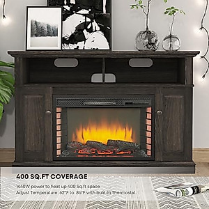 48" Fireplace TV Stand for up to 55" TV, Entertainment Center with 28" Fireplace, Media Console Cabinets Adjustable Shelves, Retro Traditional Style for Living Room