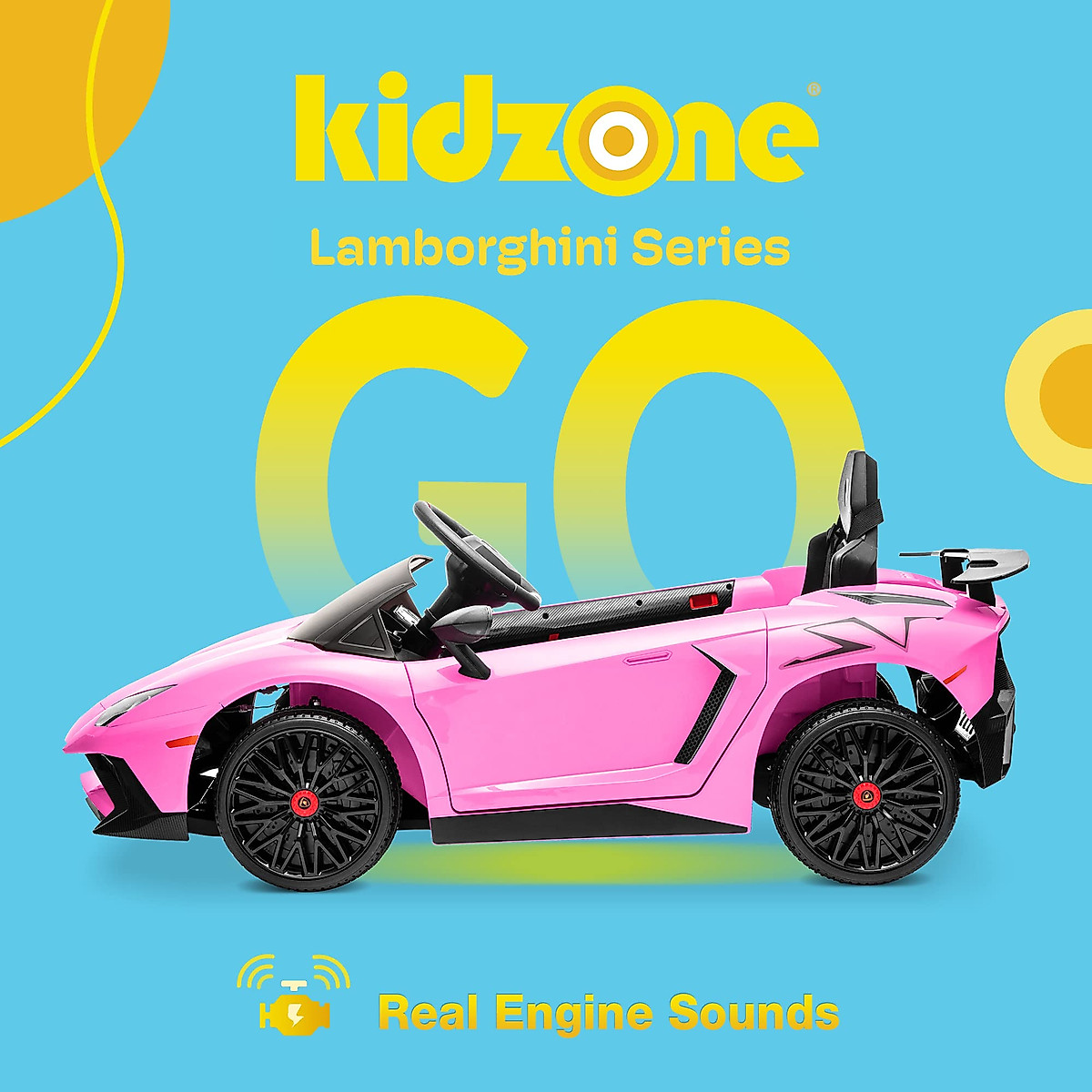 Kidzone Kids Electric Ride On 12V Licensed Lamborghini Aventador Battery Powered Sports Car Toy with 2 Speeds, Parent Control, Sound System, LED Headlights & Hydraulic Doors - Pink