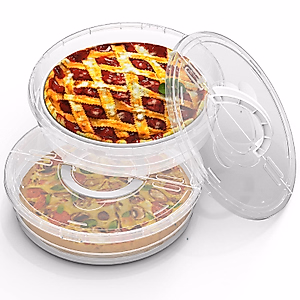12inch 2 Pack Food Storage Container with Lid and Handle, Reusable 2 Compartments Pizza Slice Storage Container, Round Pie Carrier Leftover Pizza Keeper for Food Cake Cheesecake Tortilla Pastry
