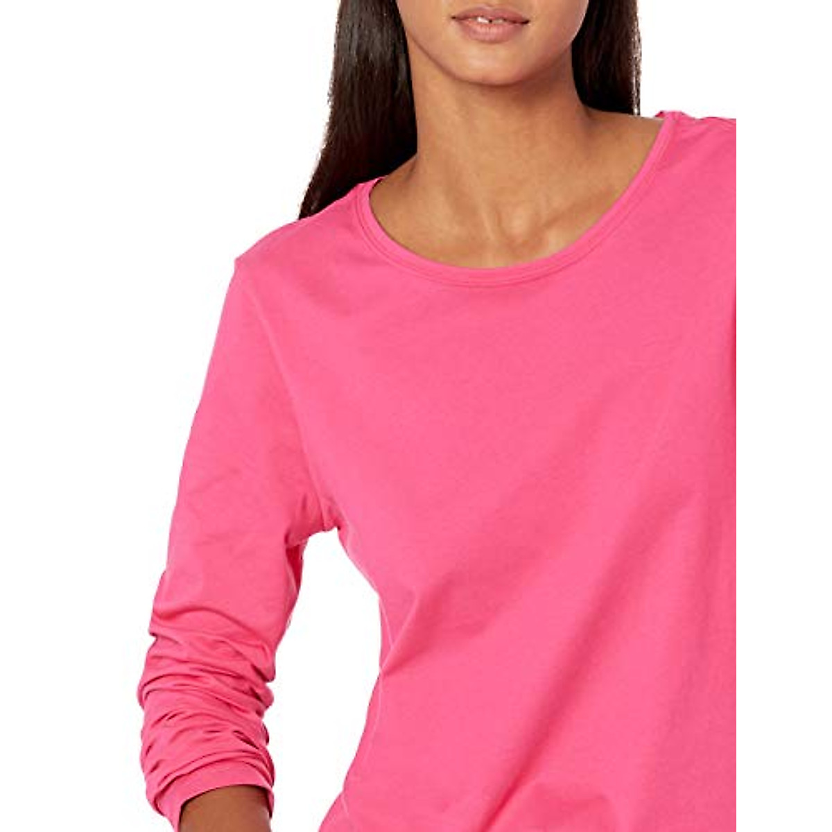 Amazon Essentials Women's Classic-Fit 100% Cotton Long-Sleeve Crewneck T-Shirt, Bright Pink, Medium