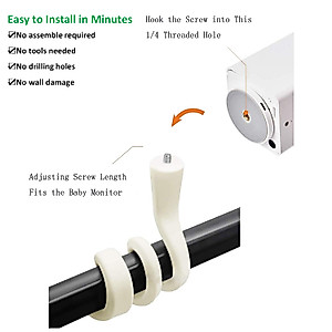 Baby Monitor Mount Shelf, Eoncore 360 Degree Infant Baby Camera Holder with 1/4 Threaded Hole Compatible with Arlo, Motorola, HelloBaby and Most Univeral Monitor Camera No Sticking No Drilling (White)