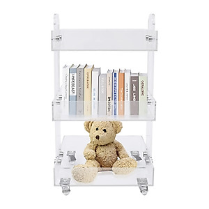 Guaopom 3-Tier Acrylic Utility Rolling Cart On Wheels, Multifunction Storage Cart, Mobile Storage Organizer Shelving, Acrylic Utility Storage Cart for Kitchen Bathroom Laundry Room Narrow Places White