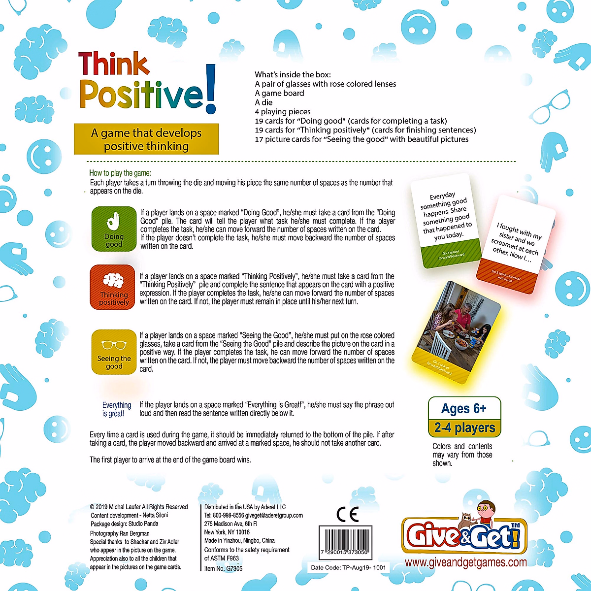 Think Positive a fun Kids Board Game to promote positive thinking in life for ages 6+. Therapy and learning family game with Doing Good, Thinking Positively and Seeing Good cards & rose tinted glasses