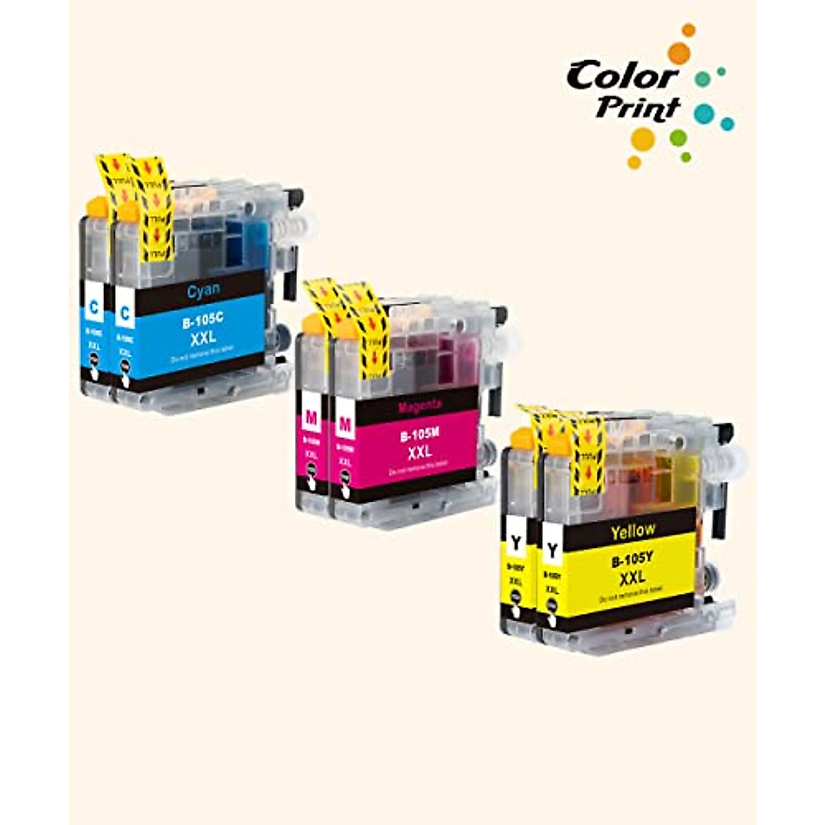 ColorPrint Compatible LC105 Ink Cartridge Replacement for Brother LC105 LC105C LC105M LC105Y LC107 Used for MFC-4610DW MFC-J4710DW MFC-J4310DW MFC-J4410DW MFC-J4510DW Printer (6-Pack, 2C, 2M, 2Y)