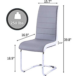 STYLIFING Dining Room Set Round Clear Glass Top Crisscrossing Chrome Metal Legs Kitchen Table and 4 Modern High Back Grey Faux Leather Chairs Home Kitchen Office Waiting Room Use