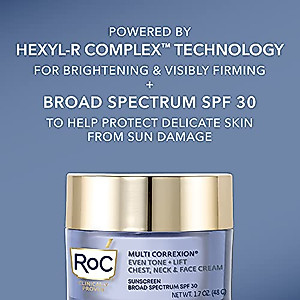 RoC Multi Correxion 5 in 1 Chest, Neck, and Face Moisturizer Cream with SPF 30, for Neck Firming and Wrinkles, Vitamin E & Shea Butter, Oil Free Skin Care, 1.7 Oz