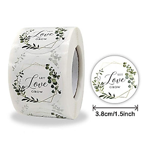 Let Love Grow Stickers 1.5'' Circle Labels 500 Per Pack New Roll Handicraft Decoration Thank You Sealing Sticker Gift Envelope Wedding Celebration Botanical Boutique Stickers
