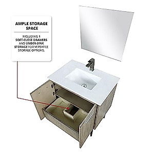 Bell+Modern Fairfield 30 in W x 20 in D Rustic Acacia Bath Vanity, Cultured Marble Top and 28 in Mirror