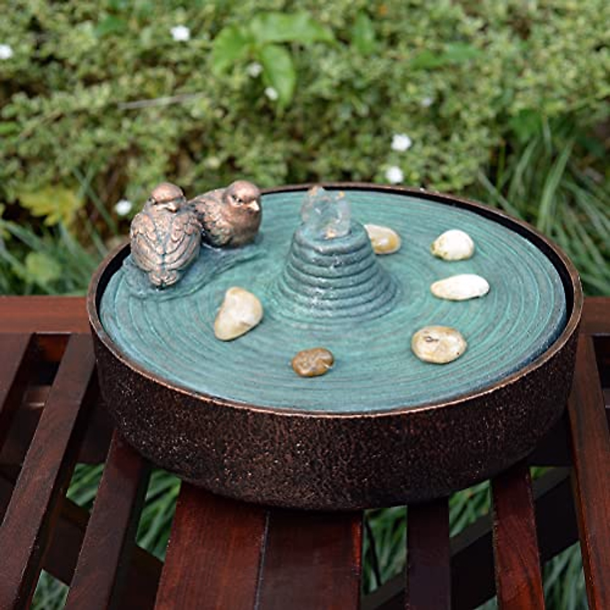 Kalona Tabletop Fountains Indoor 2 Birds Water Fountain Relaxation Ripple Peaceful Fountains Meditation Desk Fountain Artistic Fountains with LED Lighting Home/Office Decor(21122B)