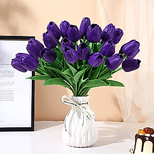 Starryle 10pcs Artificial Tulips Real Touch Fake Flowers for Decoration PU Faux Tulips for Home Bathroom Bedroom Office Table Wedding Bouquet Centerpiece Floral Arrangement Décor