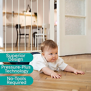KidCo Gateway Baby Pressure Gate - No Tools or Wall Cups Required, Visual Pressure Indicator, Hold Open Safety Gate - G1000, White