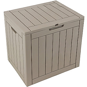 Sunnydaze 32-Gallon Faux Wood Design Outdoor Deck Box - Lockable Lid and Side Handles - Driftwood