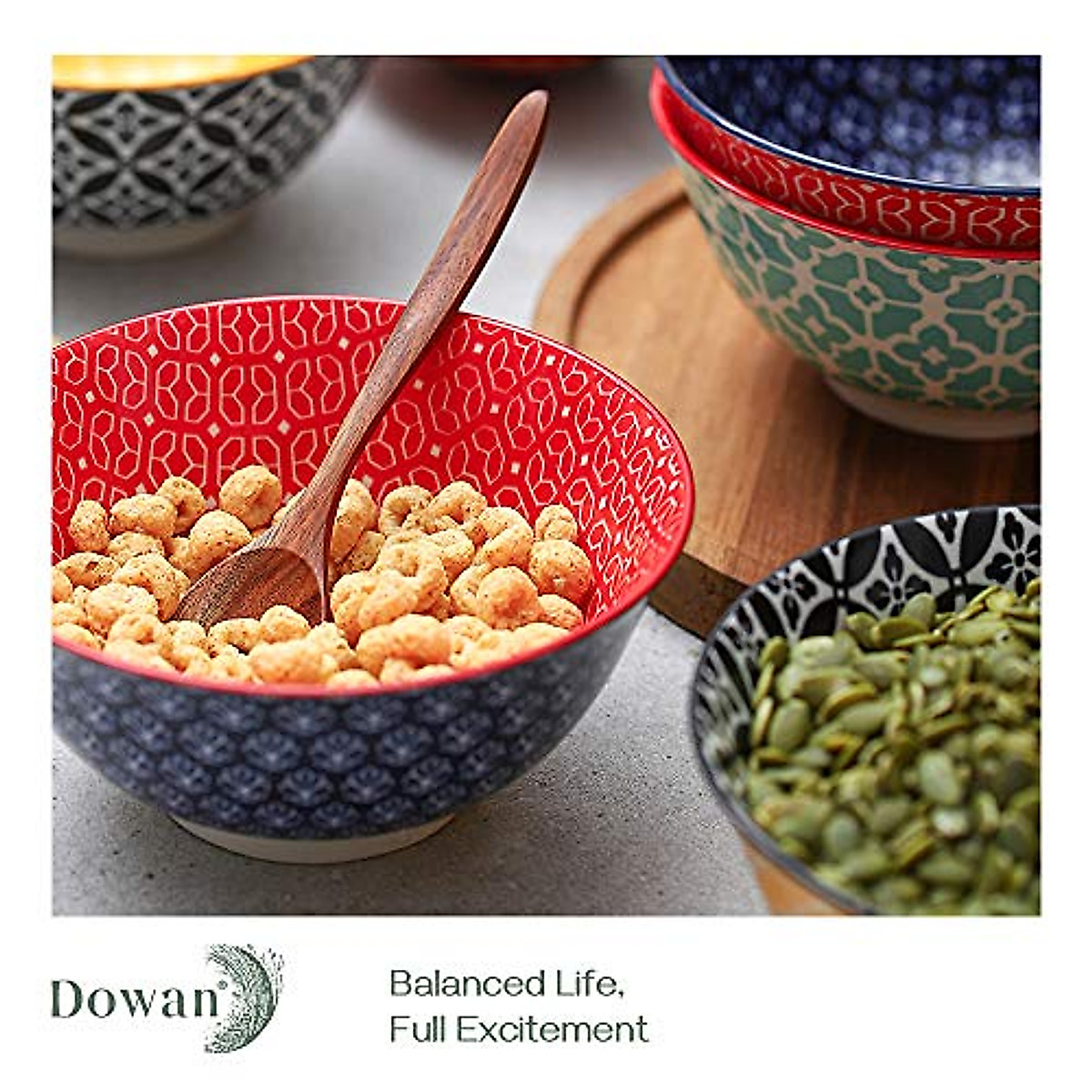 DOWAN Ceramic Cereal Bowls, 23 Oz Vibrant Color Dessert Bowls for Thanksgiving, Christmas and Kitchen, Soup Bowl Set for Pasta, Salad, Ice Cream and Oatmeal, Set of 6