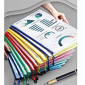 12-Pack Mesh Zipper Pouch Bags | A4 Zippered Pouches with Lanyard Design Perfect for Organizing & Protecting Documents and Items | Waterproof Zip Bags for Storage, Toy & Travel | 6 Colors Available.