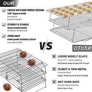 Tebery 304 Grade Stainless Steel Baking Rack 3-Tier Stackable Cooling Rack Set for Baking Cooking Grilling - 16.5" x 12"