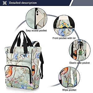 xigua Romantic Pretty Birds Diaper Bag Backpack Multi Function Baby Changing Bags Waterproof Large Capacity Travel Back Pack for Mom Dad