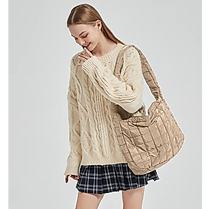 Women's Quilted Shoulder Bag Lightweight Tote Bag Soft Crossbody Bag Large Capacity Handbag Purse (khaki)