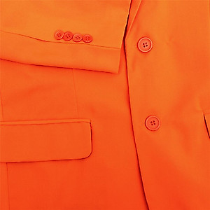 U LOOK UGLY TODAY Men's Party Suit Solid Color Prom Suit for Themed Party Events Clubbing Jacket with Tie Pants Fluorescent Orange-Large