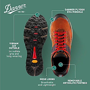 Danner Trail 2650 Hiking Shoes for Men - Durable Suede, Lightweight Textile with Breathable Mesh Lining, Ortholite Footbed, & Vibram Traction Outsole, Brown/Red 10-Medium
