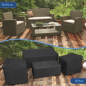 STARTWO Outdoor Furniture Cover Waterproof, 4 Piece Patio Furniture Covers Set, Heavy Duty Lawn Patio Covers for 1xSofa Cover, 2xChair Covers, 1xCoffee Table Cover with Windproof Buckle Strap, Black
