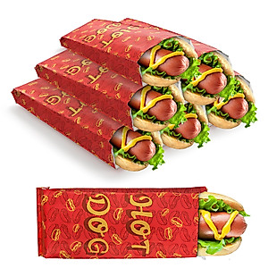 Yarlung 200 Pack Hot Dog Bags Grease-proof Food Wrapper, Warming Aluminum Foil Wrap Paper Sleeves Retain Heat for Popcorn, Sausages, Snack Bars, Food Trucks, Carnival, 9.5x3.5x1.5 Inches