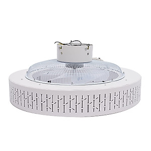 DNYSYSJ Bladeless Ceiling Fan with Lights and Remote Control 22 in, Modern LED Ceiling Fan Flush Mount, Bamboo Leaf Style Enclosed Invisible Ceiling Fan Lighting for Dining Room/Bedroom/Kids' Room