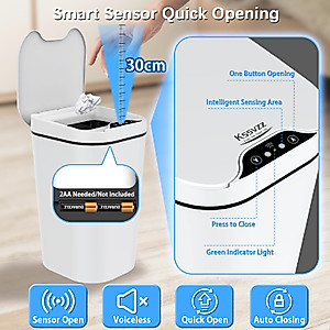 2 Pack Automatic Small Bathroom Trash Can with Lid - 3 Gallon Touchless Electric Garbage Can, Motion Sensor Smart Trash Bin, Slim Dog Proof Trashcan, Waterproof Wastebasket for Bedroom Office (White)