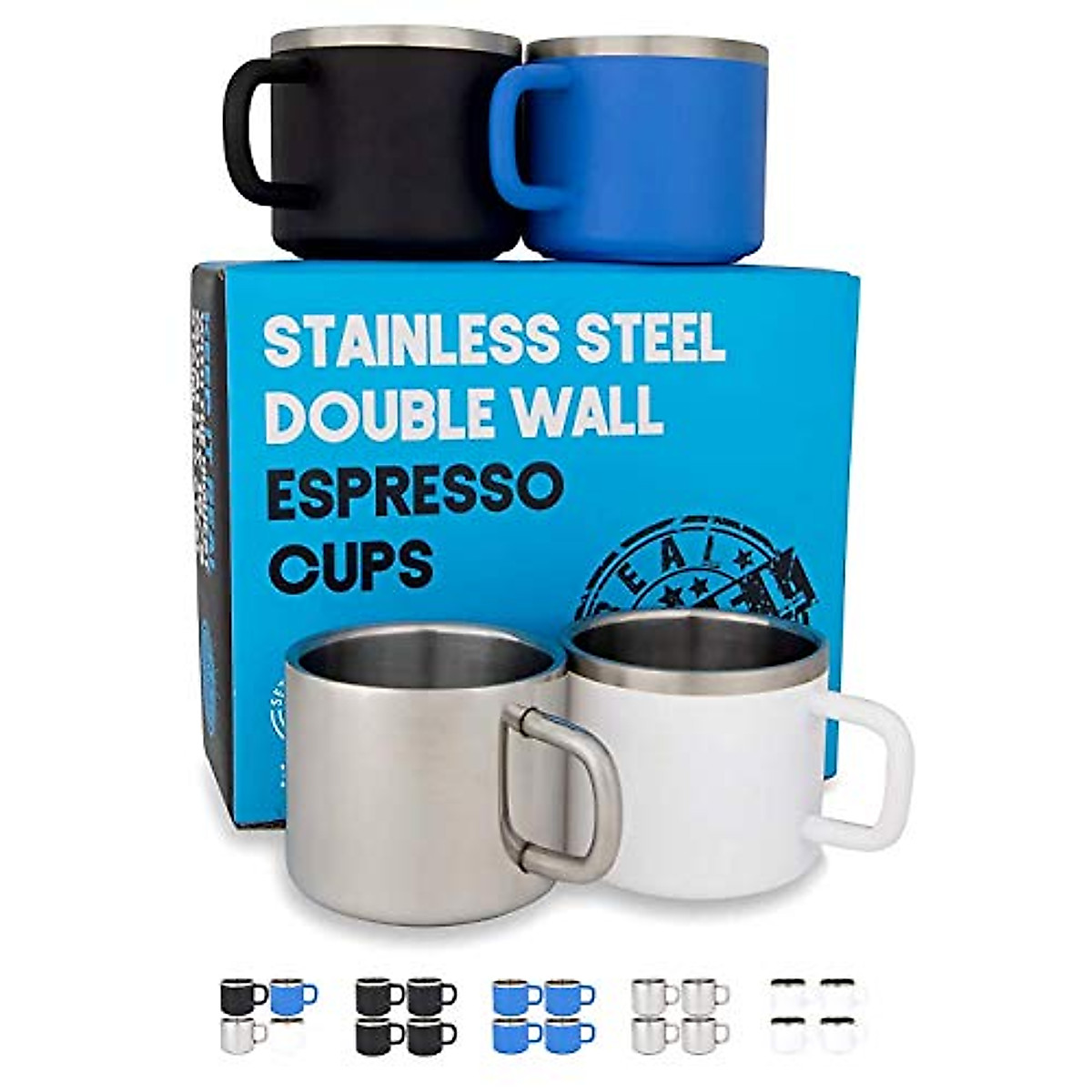 Real Deal Steel "Little Sipper 3 oz Insulated Espresso Cups - Premium Double Wall Set of 4 Demitasse