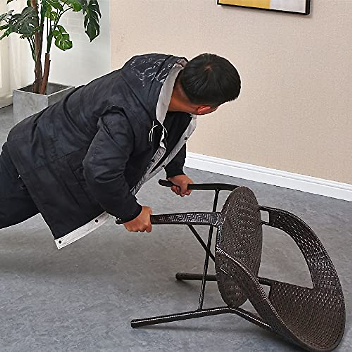 GFHLP Outdoor Garden Furniture Garden Chair Balcony Small Rattan Chair Armrest Chair Leisure Outdoor Woven Teng Chair Retro Simplicity (Color : Black)