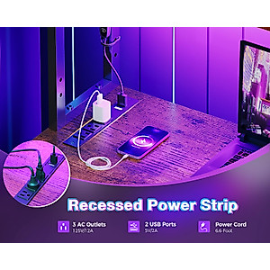 AODK L Shaped Desk Gaming Desk with LED Light & Power Outlet, 53 Inch Reversible L Shaped Computer Desk with Shelf, Corner Desk with Storage Bag&Hook for Home Office Desk, Vintage