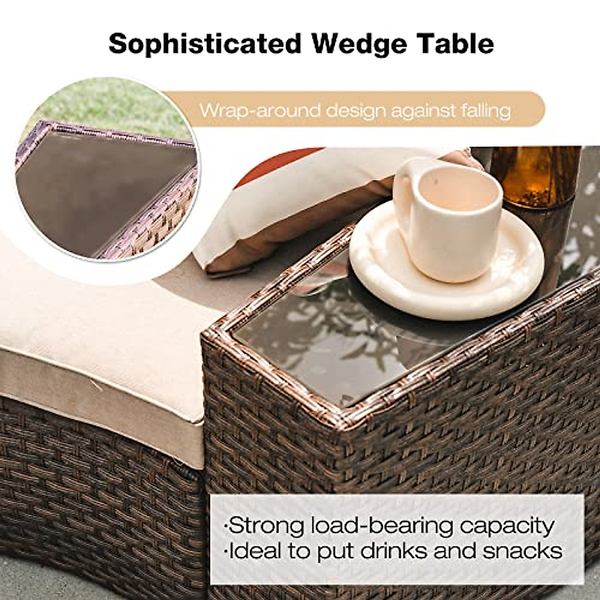 SUNSITT Outdoor Patio 9-Piece Half Moon Curved Furniture Sofa Set Brown Wicker Sectional Sofa Beige Cushions with 2 Side Table and 4 Pillows