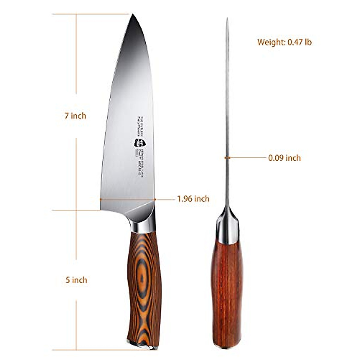 TUO Chef Knife- Kitchen Chefs Knife - High Carbon German Stainless Steel Cutlery - Rust Resistant - Pakkawood Handle - Luxurious Gift Box Included - 7 - Fiery Phoenix Series