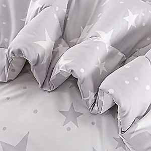 Qucover Star Comforter Set Full Size, 3-Piece Reversible Grey & White Star Pattern Bedding Comforter Set for Boys, Girls, Teen, Super Soft Warm Winter Thick Comforter with 2 Pillowcase, 79x90 in
