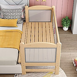 Solid Wood Widen Bed, Heighten Mesh Fabric Guardrail Children's Stitching Bed, Wooden Bed Frame, Bedroom Furniture, with 5cm Mattress (Size : 180x60x40cm)