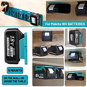 TenHutt 5Packs Battery Holders for Makita 18V Battery for Makita Battery Holder Wall Mount Fit with BL1860 BL1850 BL1840 BL1830(5 Pack)