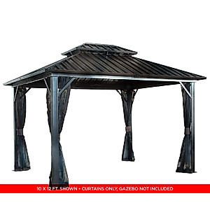 Sojag 12' x 16' Genova II Hardtop Gazebo Outdoor Weather-Resistant Aluminum Frame Shelter with Mosquito Net Black,Brown
