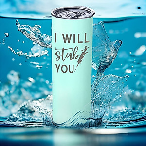Nurse Gifts For Women Nurse Practitioner Retirement Gifts 20oz Funny Green Skinny Wine Tumbler Nurse Graduation Christmas Presents Bulk For School Student I Will Stab You Travel Cup With Straw