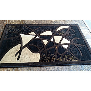 Modern Abstract Door Mat Rug Black Contemporary Design GL24 (2 Feet X 3 Feet 4 Inch)