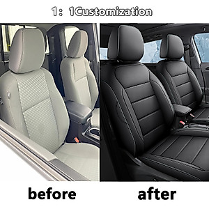 HKZ Custom Fit Tacoma Car Seat Covers for Toyota Tacoma 2016 2017 2018 2019 2020 2021 2022 2023 Double Cab/Access Cab - Front Row Only,2-Seats Set Leather (Black)