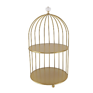 FTVOGUE Bird Cage Cosmetic Organizer,Cosmetic Rack Bird Cage Desktop Makeup Organizer Rack, Space Saving Iron Unique Makeup Display Rack for Home Bathroom, Gold (Double Layers)