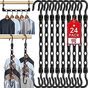 24 Pack Hangers Space Saving Magic Sturdy Space Saver Storage Smart Plastic Clothes Hanger Organizer for Closet Wardrobe Apartment College Dorm Room Essentials, Black